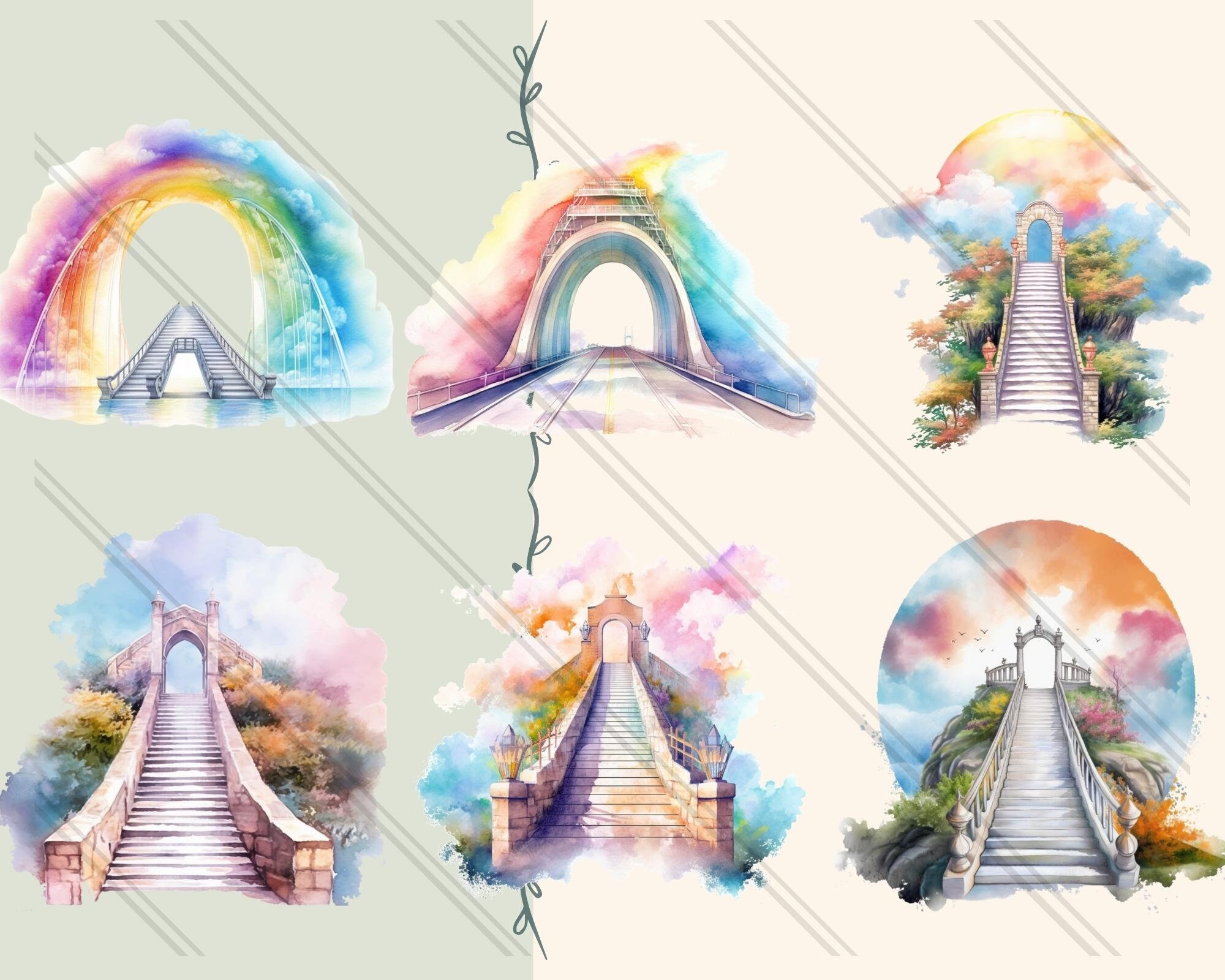 24 Watercolor Rainbow Bridges Clipart Pet Memorial Cloudy - Etsy