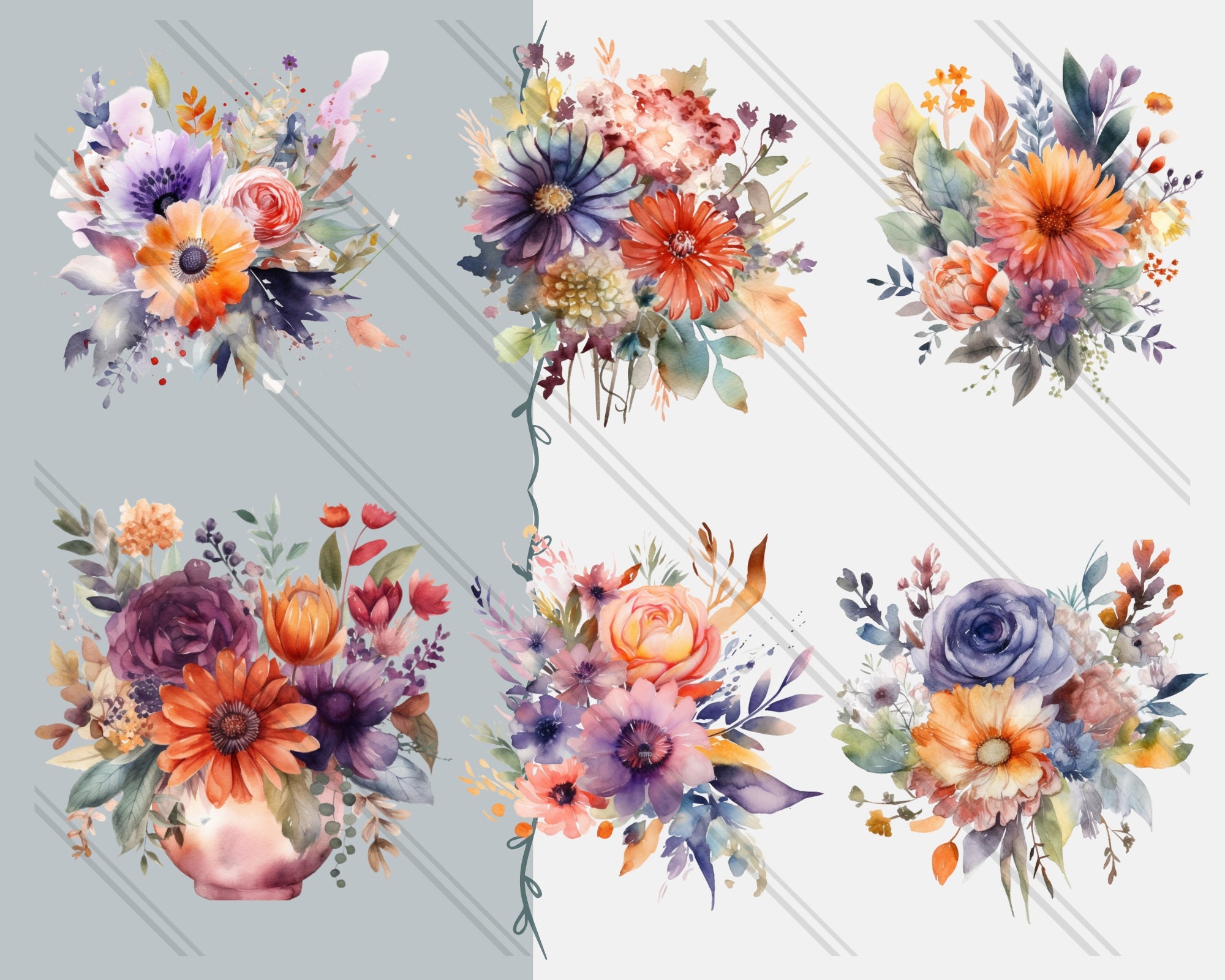27 Boho Flowers PNG Bundle Watercolor Floral Clipart - Etsy