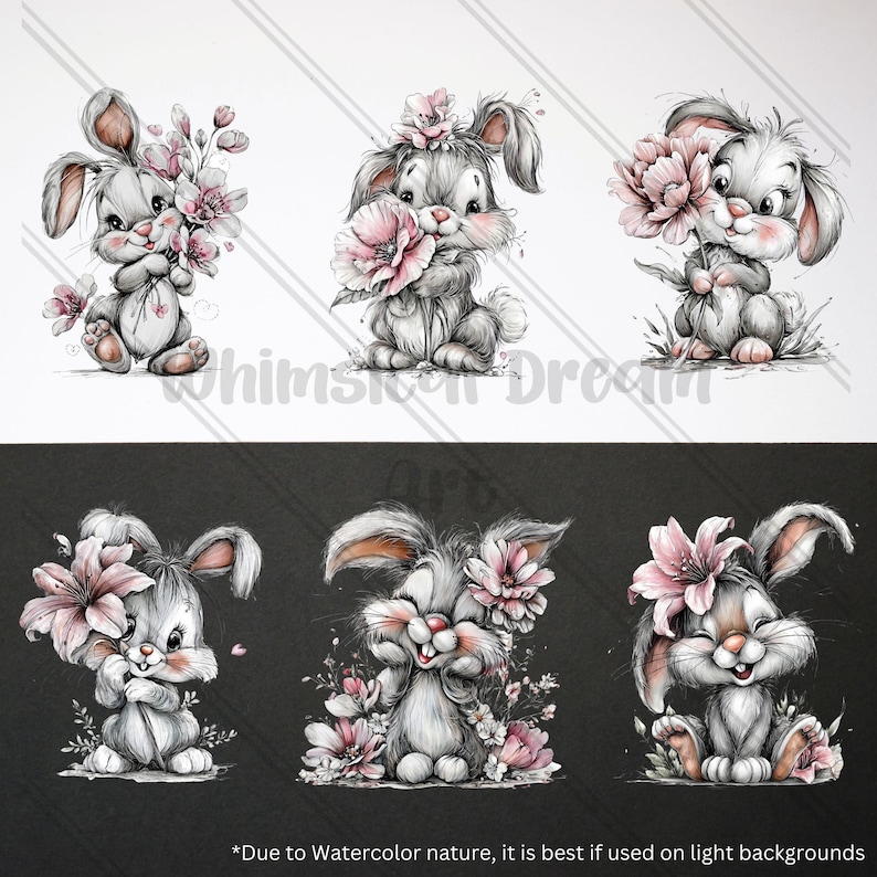 29PNG Floral Bunny Clipart, Cute Rabbit With Flowers, Nursery Art ...