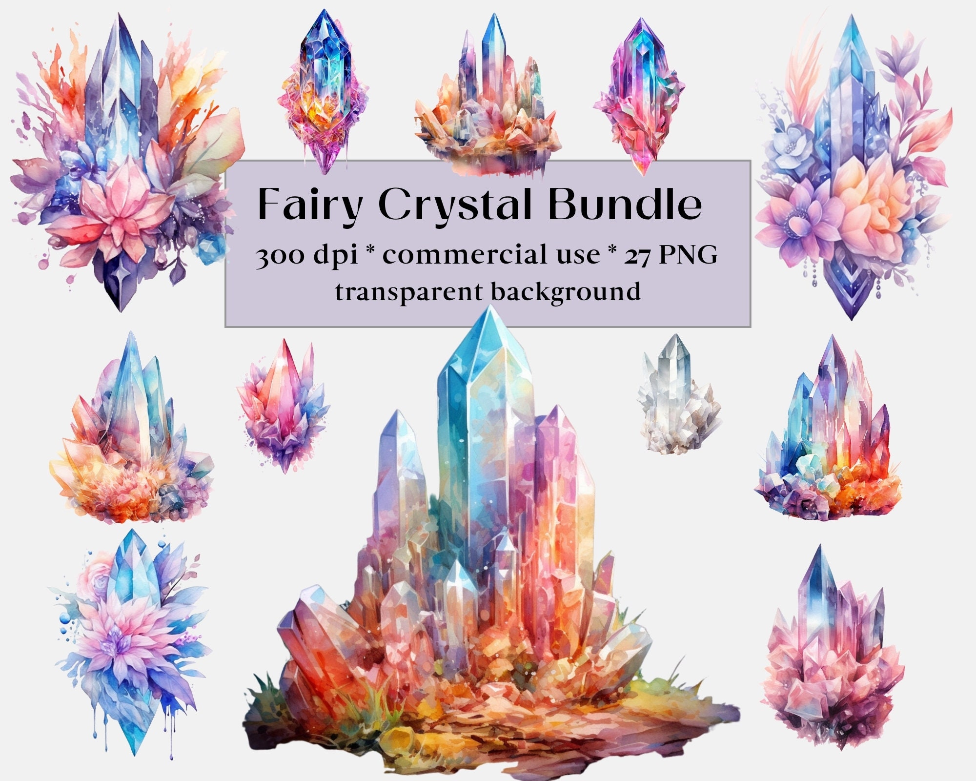 27 Watercolor Fairy Crystals Clipart Pastel Watercolor Fairy - Etsy