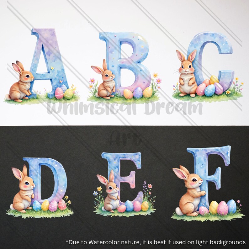 Easter Bunny Clipart Decorative Letters, Uppercase Alphabet Set ...
