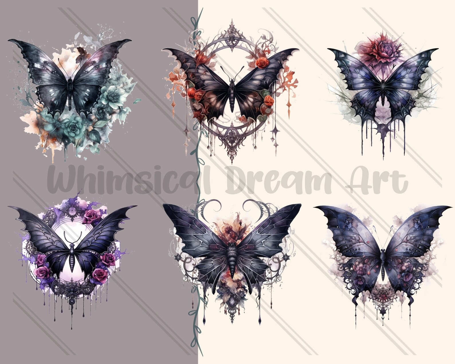 28 Gothic Butterflies and Moth Clipart - Dark Fantasy Clip Art Graphics ...