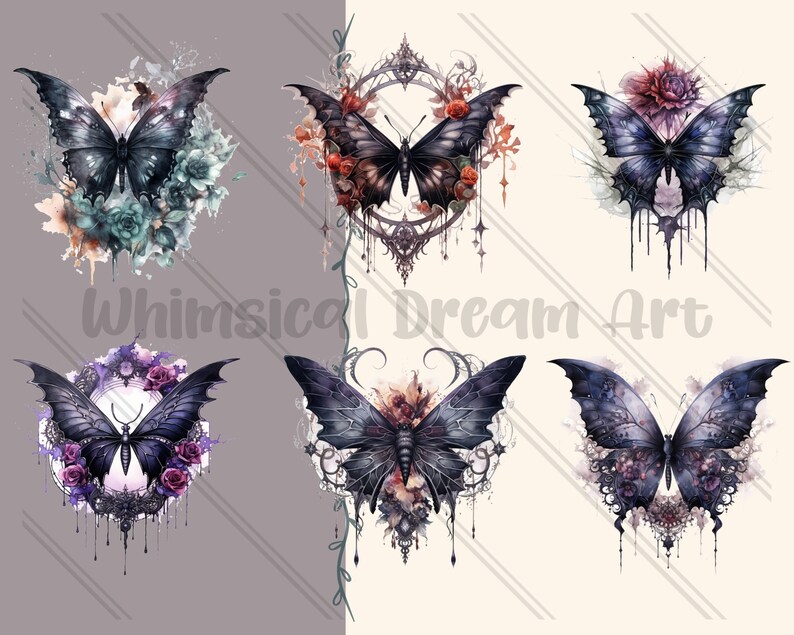 28 Gothic Butterflies and Moth Clipart - Dark Fantasy Clip Art Graphics ...