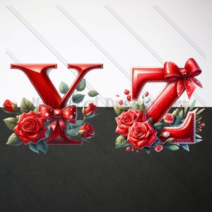 Red Rose Clipart Decorative Letters, Uppercase Alphabet Set, Watercolor ...