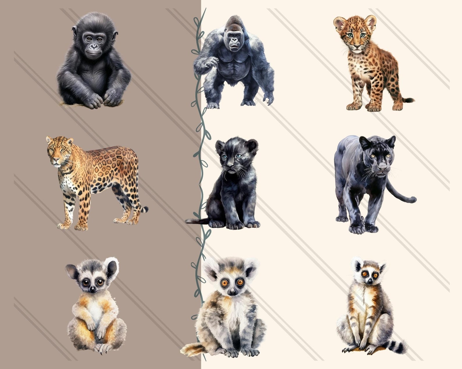 54 Jungle Animals Clipart Watercolor Bundle, Jungle Safari PNG, African ...