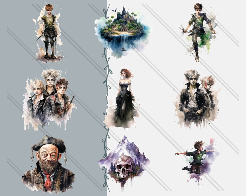 38 PNG Watercolour Gothic Peter Pan Clipart Wendy Captain - Etsy