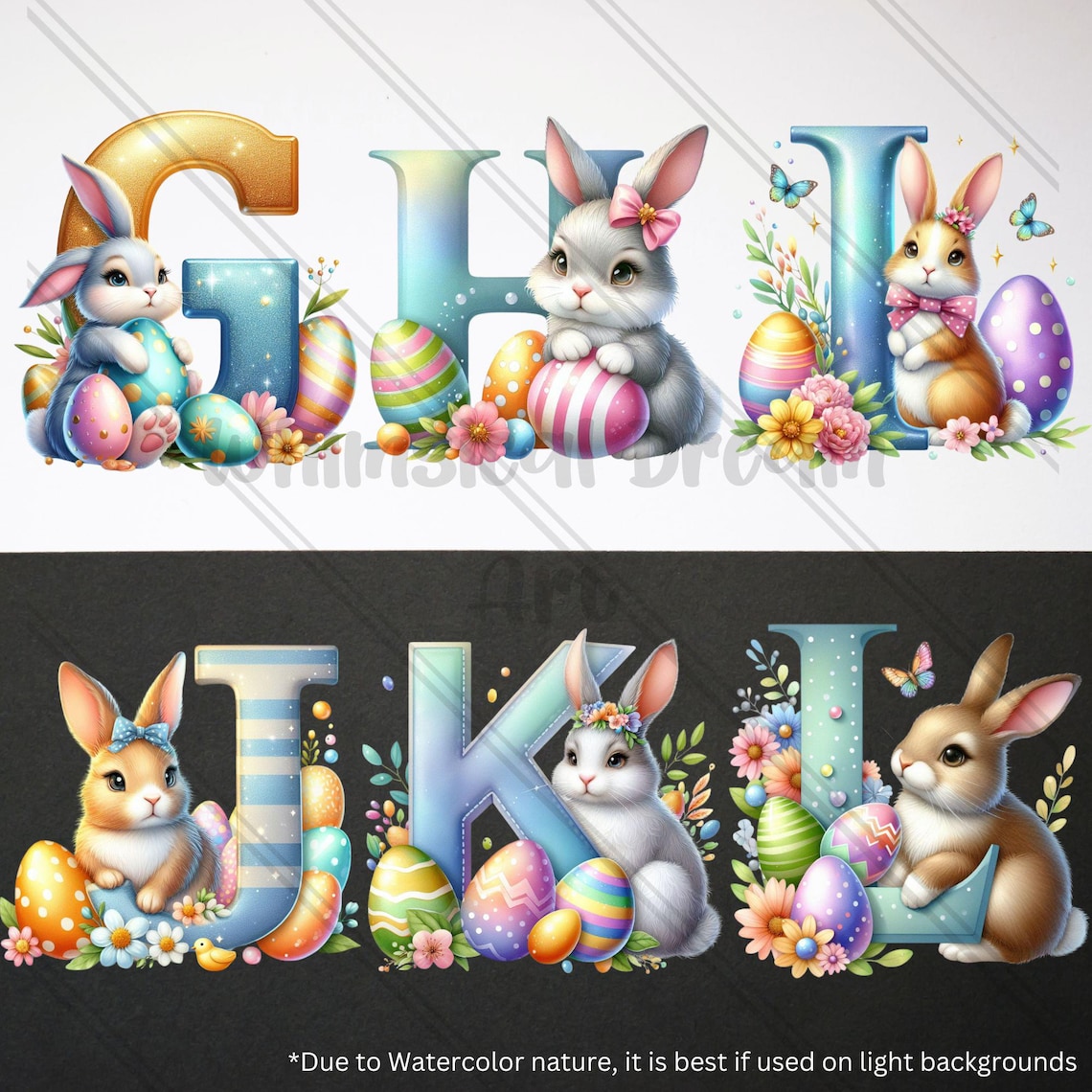 Easter Bunny Clipart Decorative Letters, Uppercase Alphabet Set ...