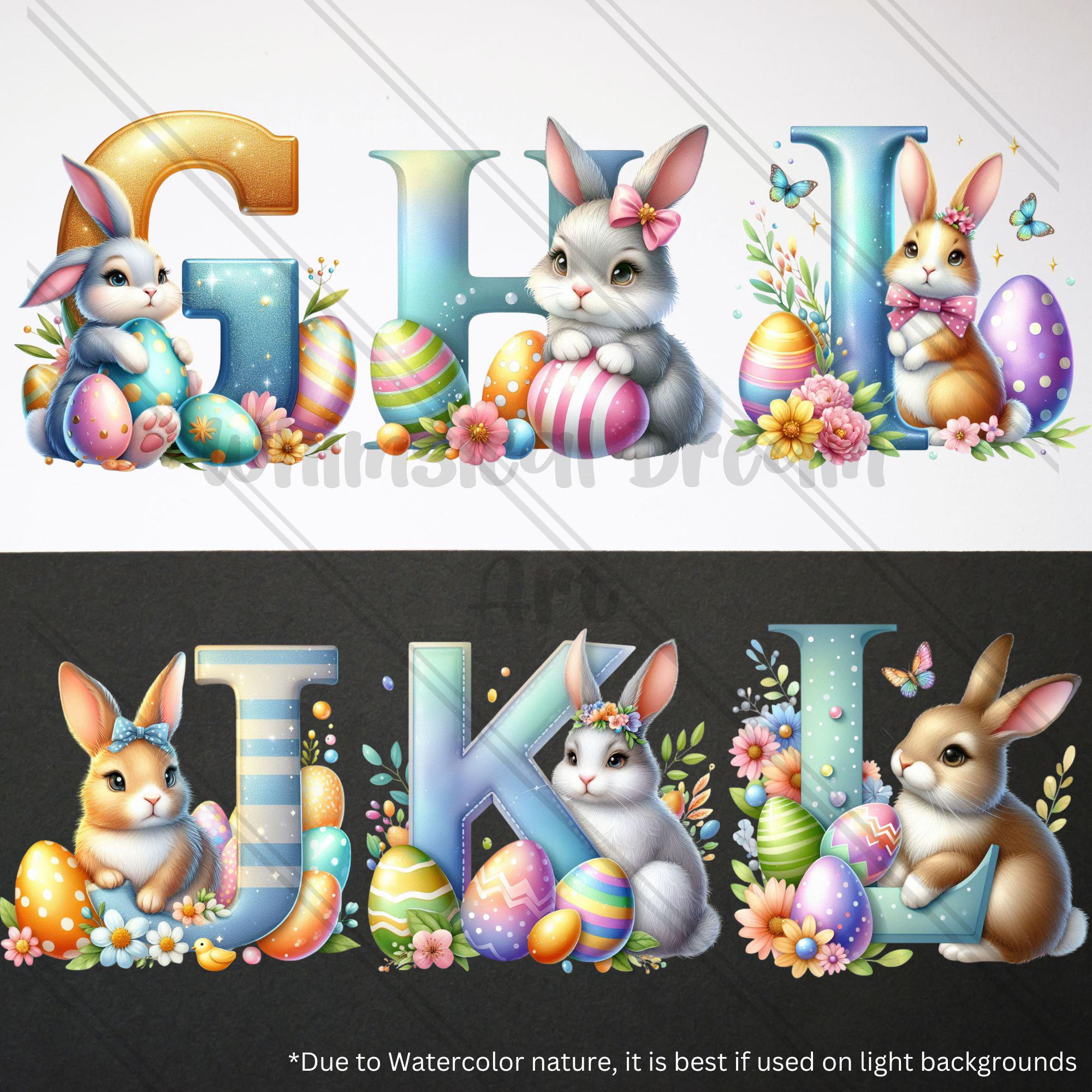 Easter Bunny Clipart Decorative Letters, Uppercase Alphabet Set ...