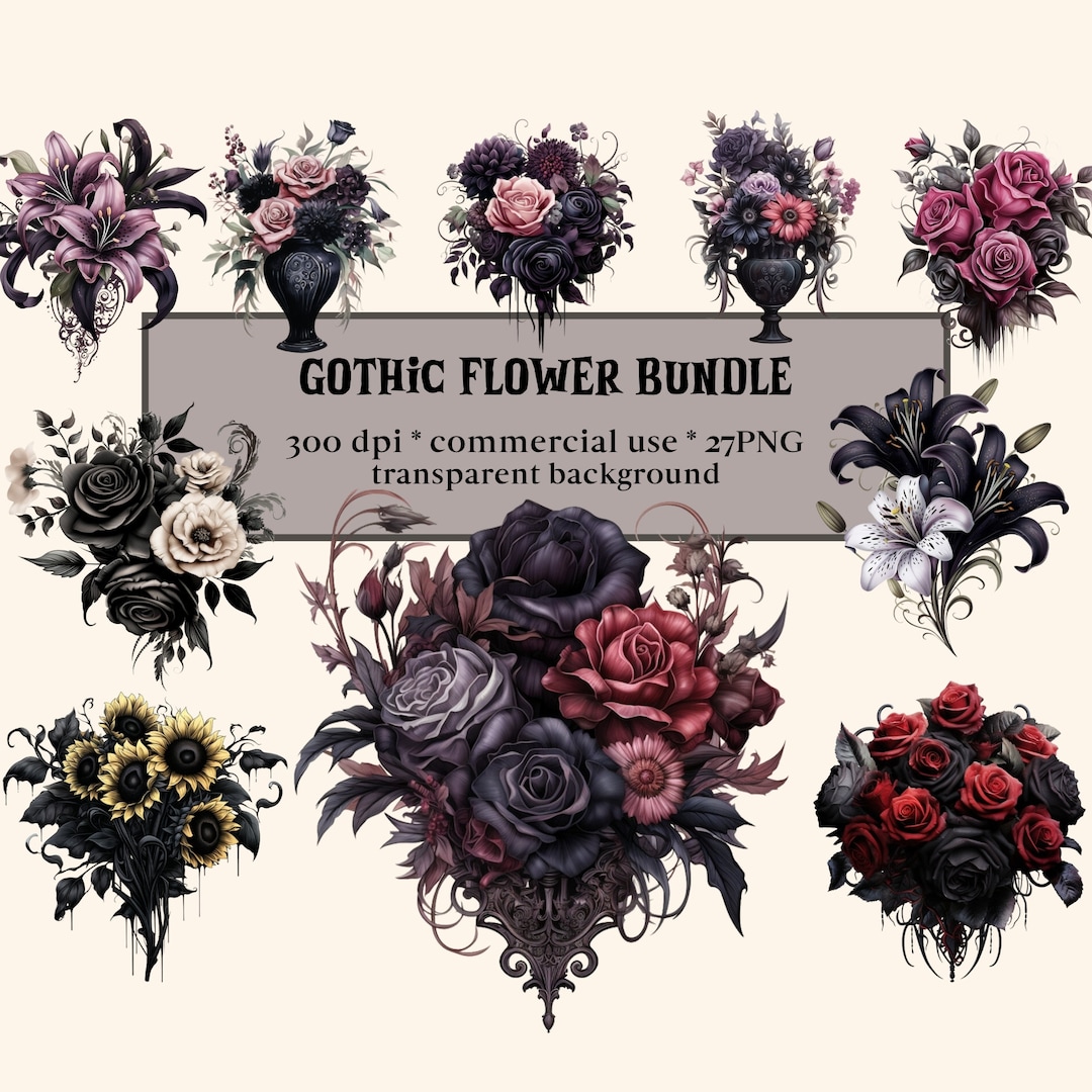 27 Watercolor Gothic Flower Clipart, Magical Gothic Flowers Clip Art ...