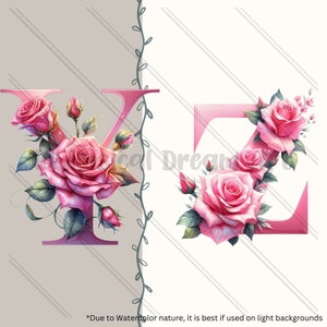 Pink Rose Clipart Decorative Letters, Uppercase Alphabet Set ...