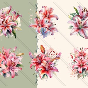 24 Watercolor Pink Tiger Lily Clipart - Lilies, Floral Frames ...