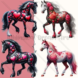 28 Valentine Horse PNG Collection, Heart Clipart Set, Cute Watercolor ...