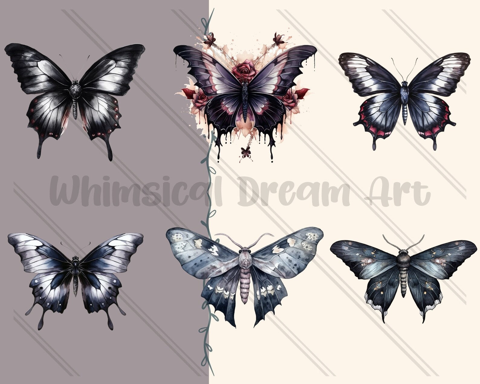 28 Gothic Butterflies and Moth Clipart Dark Fantasy Clip Art - Etsy