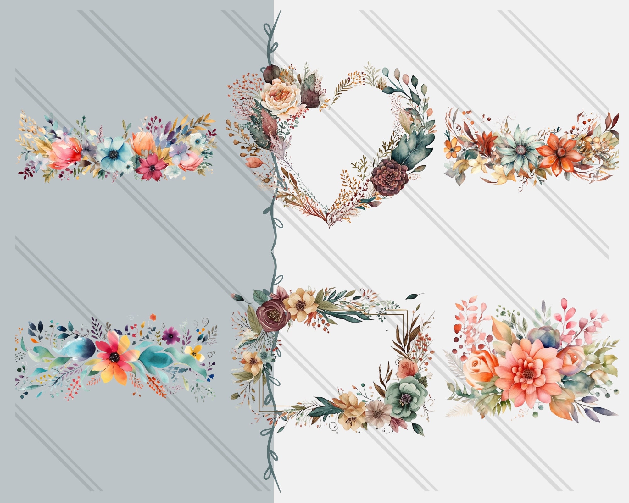 27 Boho Flowers PNG Bundle Watercolor Floral Clipart - Etsy