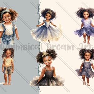 24 PNG Cute Black Girls Watercolor Bundle, Little Black Girl PNG ...