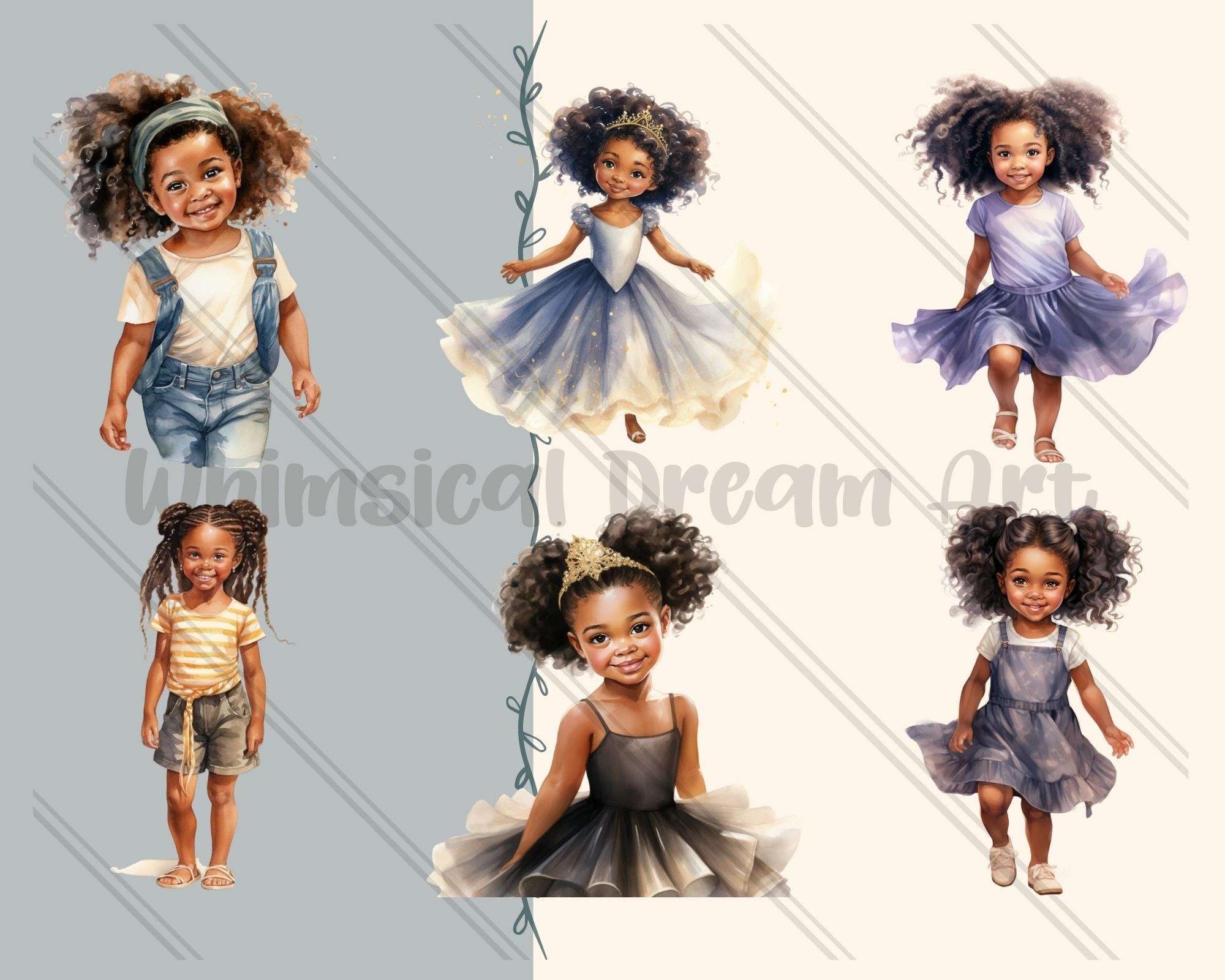 24 PNG Cute Black Girls Watercolor Bundle Little Black Girl - Etsy