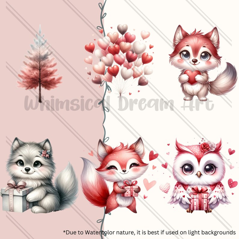 28 Valentine Woodland Animals PNG Collection, Watercolor Baby Animals ...