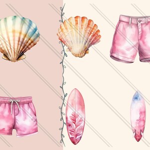 42 Pink Beach Bundle, Ocean Travel, Digital Beach Clipart, Watercolor ...