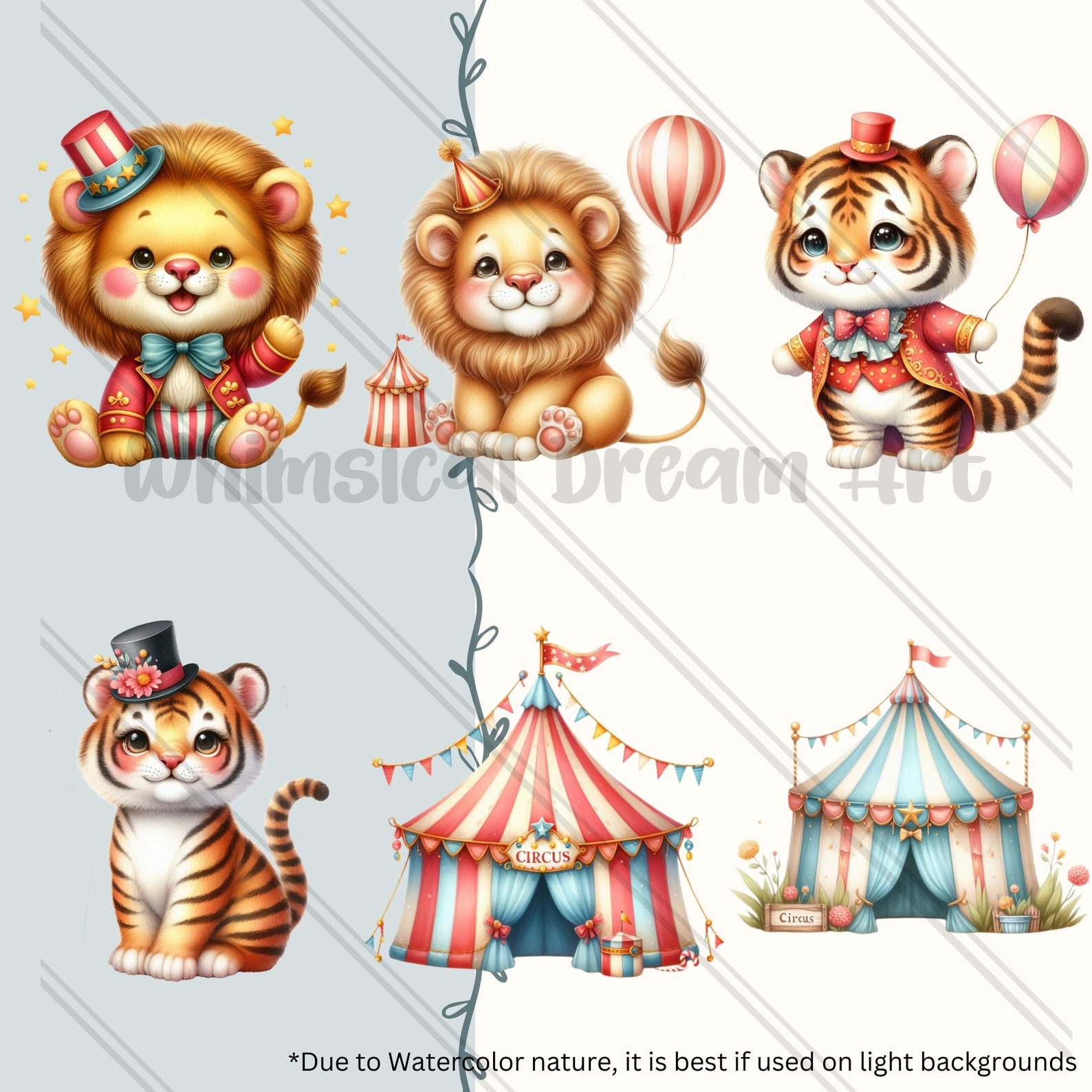 42 Cute Circus Watercolor Clipart, Circus Invitation, Elephant, Tiger ...