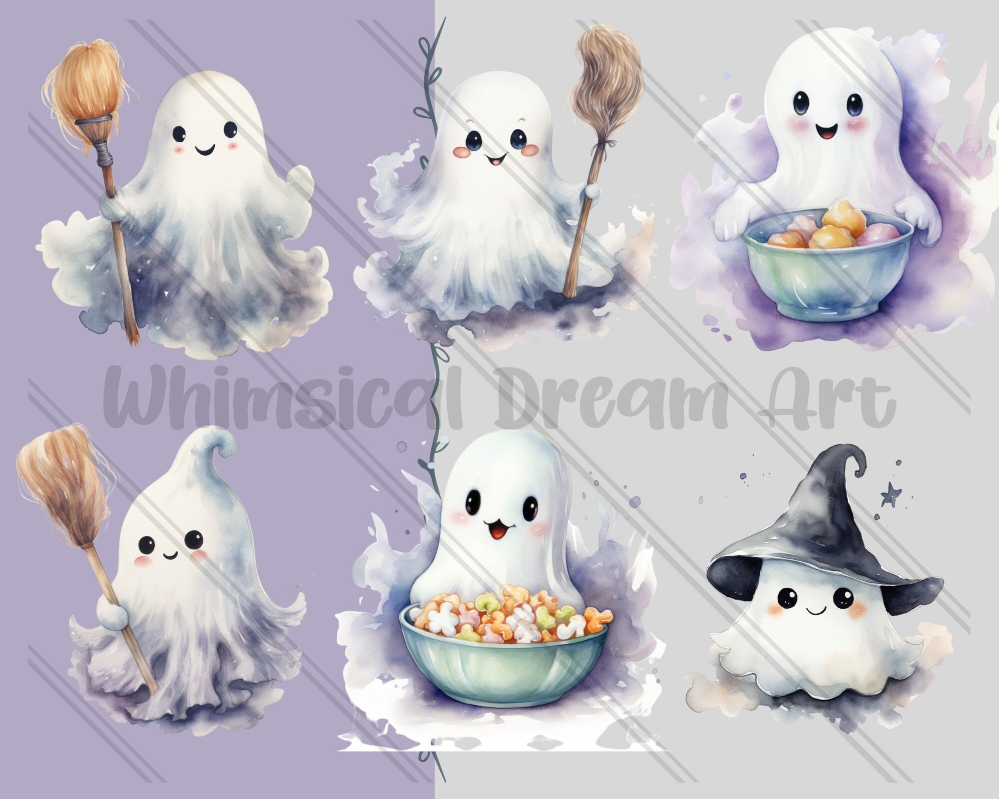 24 Cute Ghost Clipart Watercolor Halloween PNG Spooky - Etsy