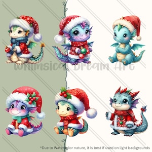 25 Watercolor Cute Christmas Fantasy Dragon Clipart, Baby Dragon PNG ...
