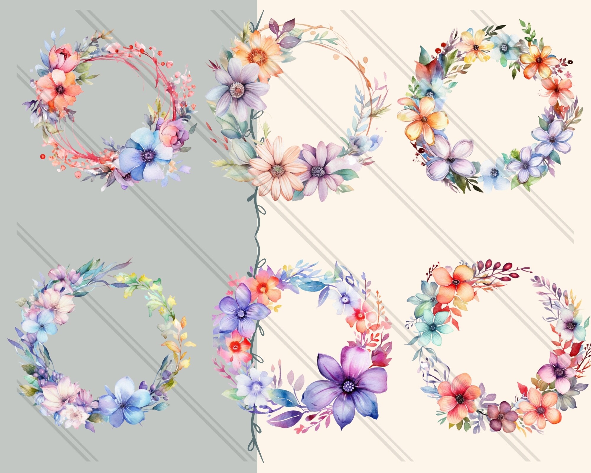 24 Watercolor Spring Wreaths Clipart- Floral Frames Springtime ...