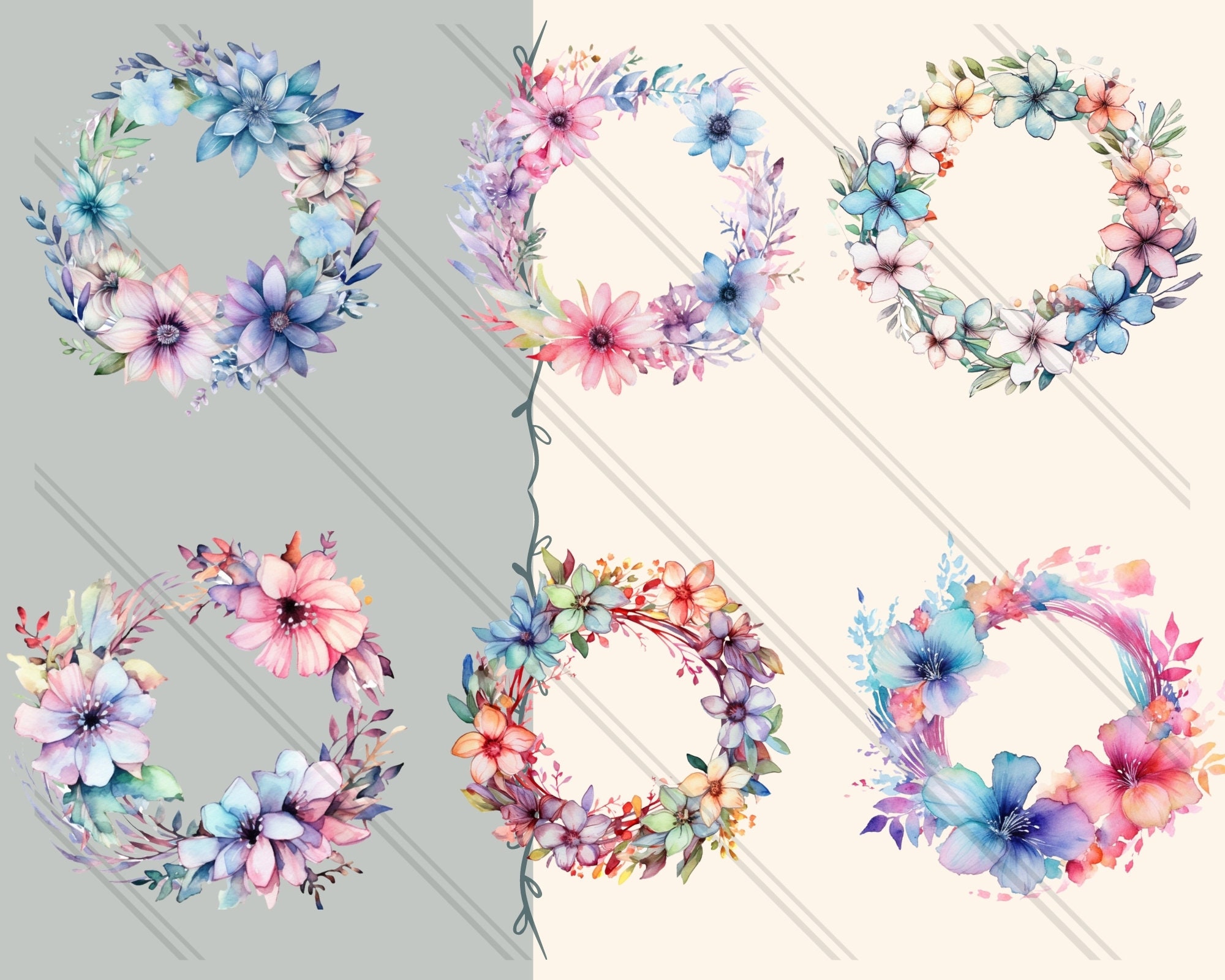 24 Watercolor Spring Wreaths Clipart- Floral Frames Springtime ...