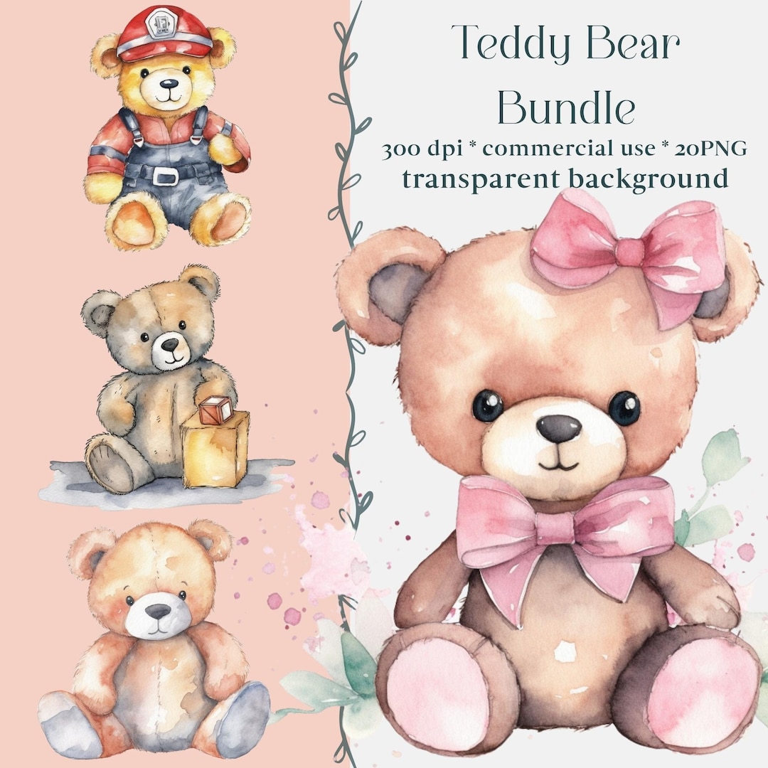 20 Watercolor Teddy Bear Clipart, Watercolor Baby Shower Clipart, Blue ...