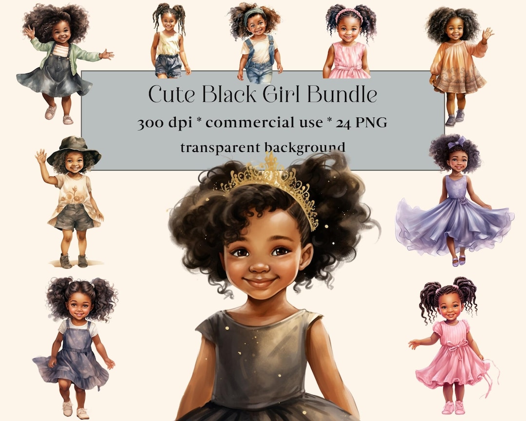 24 PNG Cute Black Girls Watercolor Bundle, Little Black Girl PNG ...
