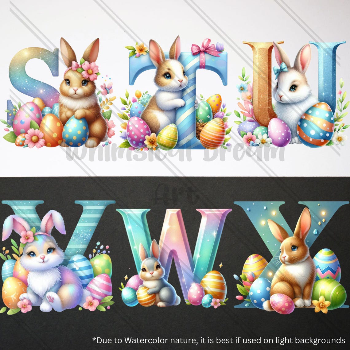 Easter Bunny Clipart Decorative Letters, Uppercase Alphabet Set ...