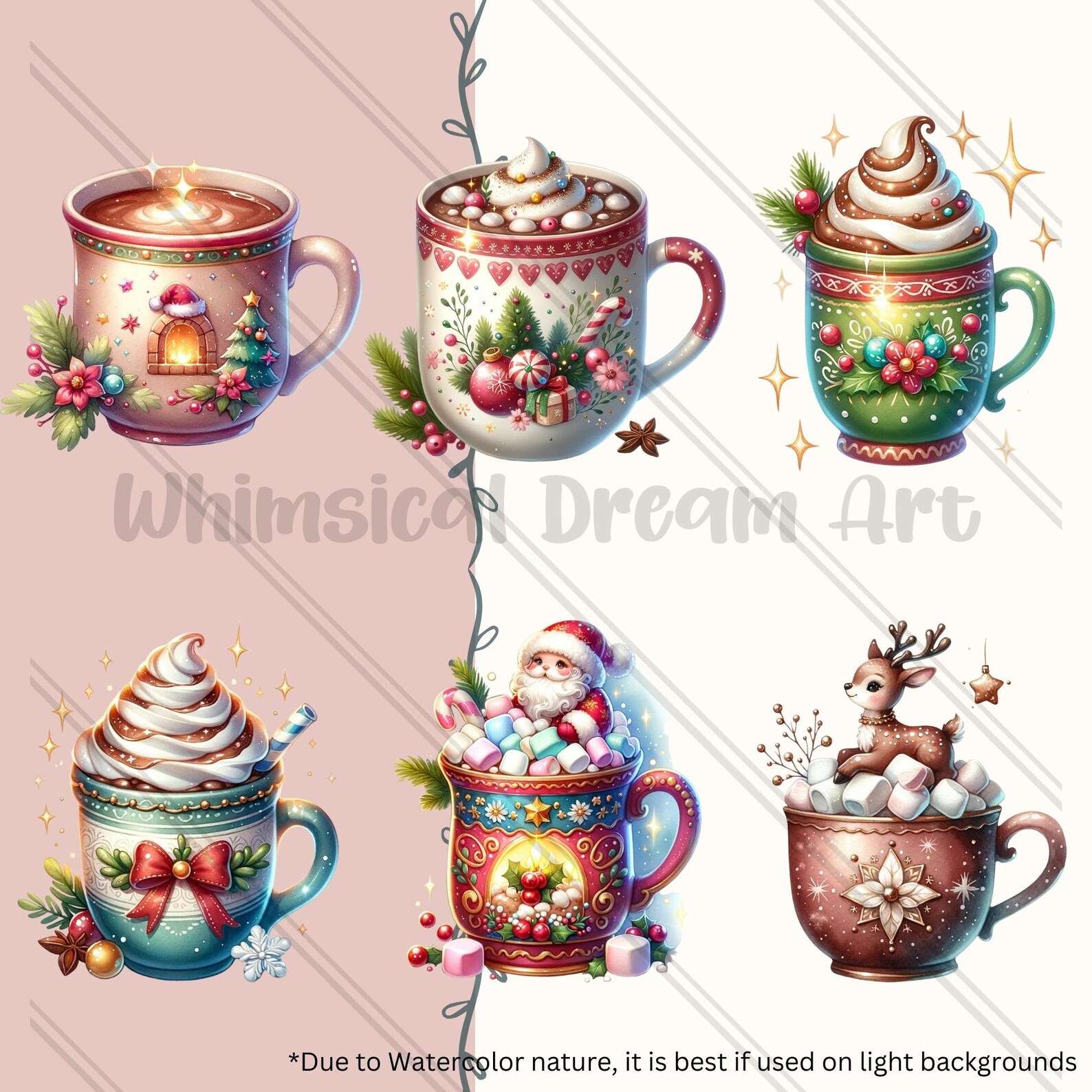 24 Christmas Mugs Clipart Bundle, Watercolor Hot Chocolate Clipart, Hot ...