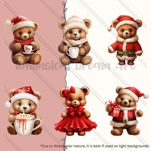 25 Watercolor Christmas Teddy Bear Clipart, Christmas Cards, Winter ...