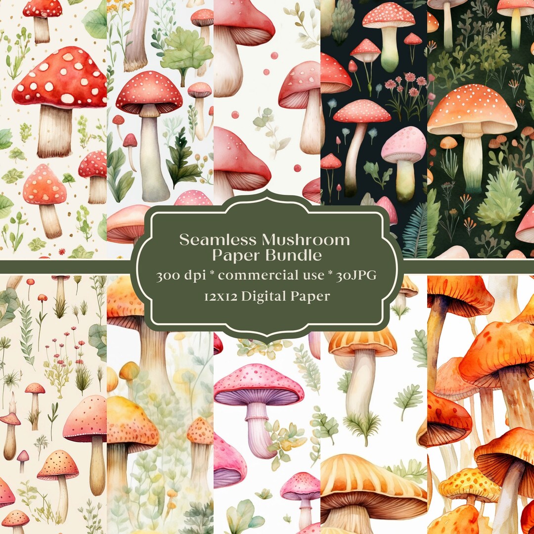 30 Watercolor Mushroom Digital Paper, Seamless Woodland Forest ...