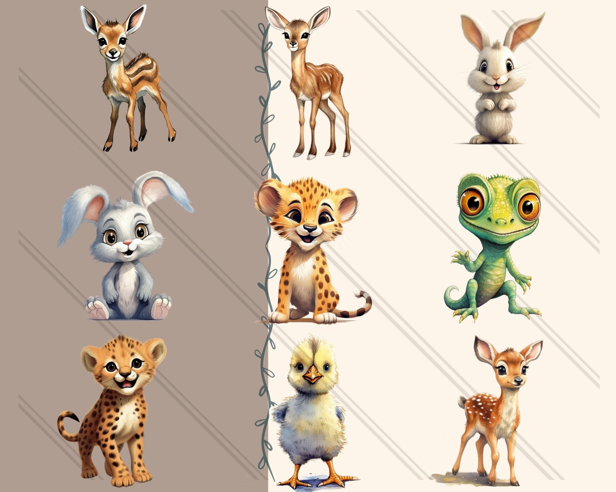 48 Cute Baby Animals Clipart Watercolor Bundle Jungle Safari - Etsy