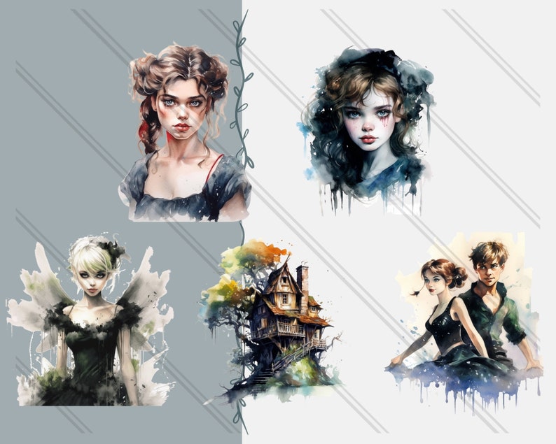 38 PNG Watercolour Gothic Peter Pan Clipart Wendy Captain - Etsy