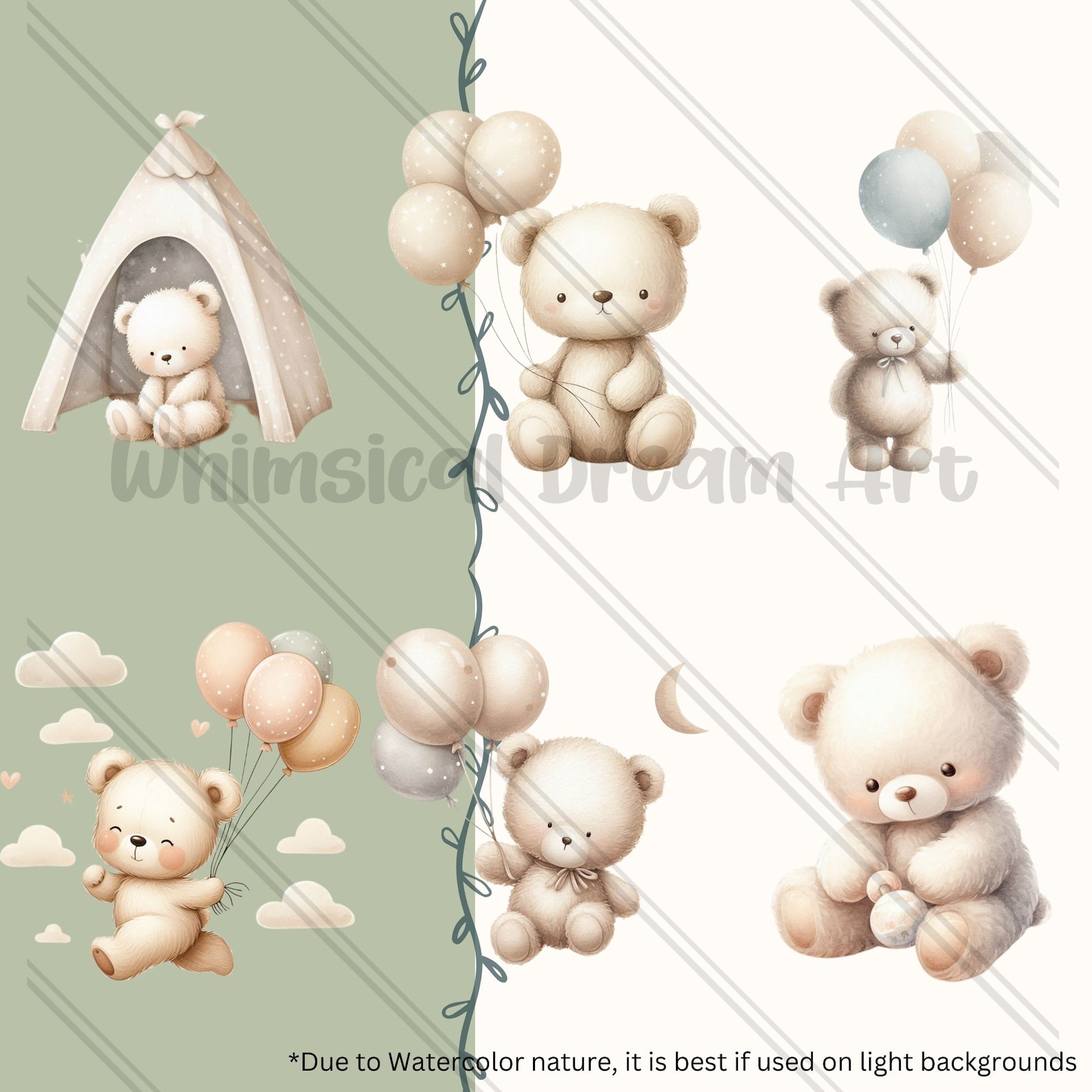 27 Watercolor Beige Teddy Bear Clipart, Neutral Baby Shower Clipart ...