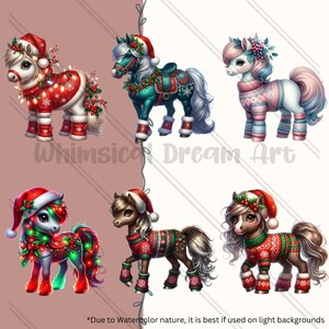 27 Christmas Ponies PNG Collection, Horse Clipart Set, Watercolor Horse ...