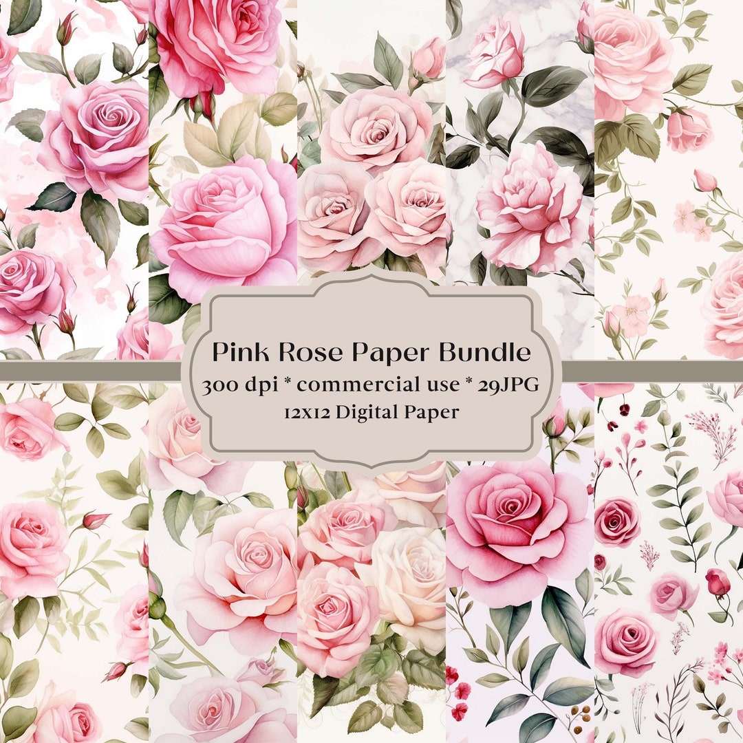 29 Pink Rose Paper, Pastel Pink Floral Digital Download Paper, Blush ...