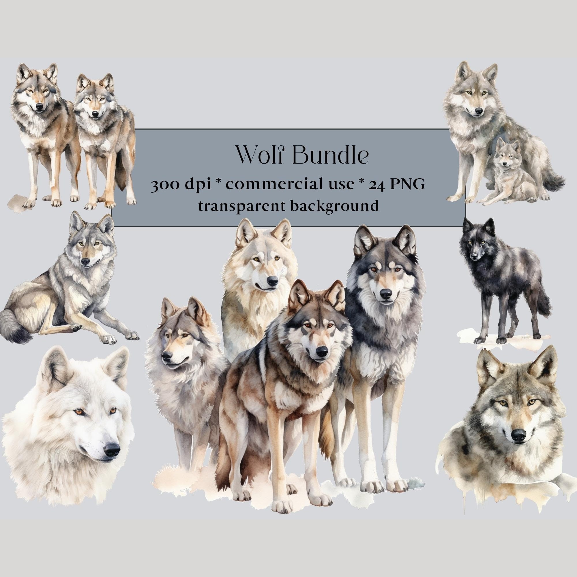 24 Wolf PNG Collection Watercolor Wolves Pack Wolf Pack - Etsy