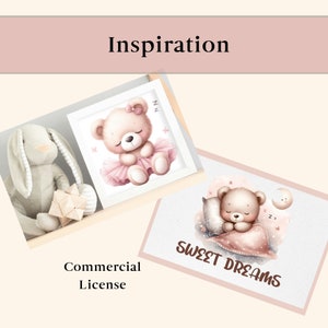 27 Watercolor Pink Sleepy Teddy Bear Clipart, Baby Shower PNG, Vintage ...