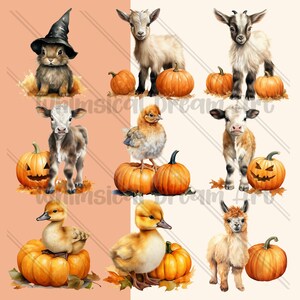 52 Watercolor Fall Farm Animal Clipart - Cute Chickens, Horses, Cows ...