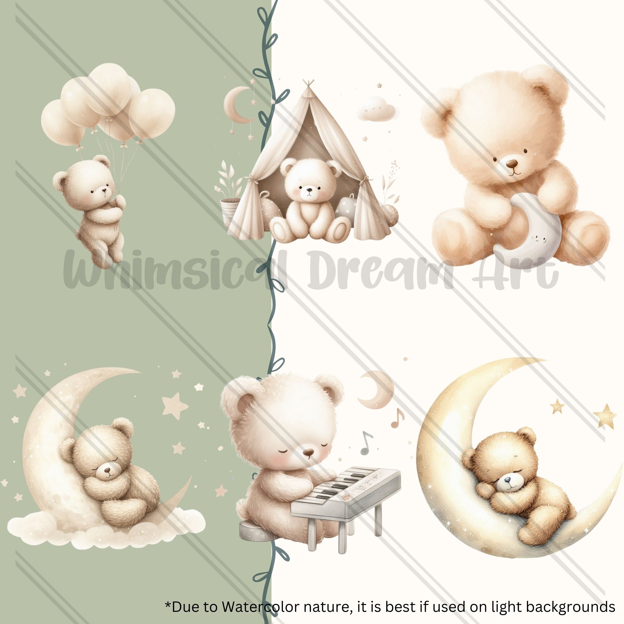 27 Watercolor Beige Teddy Bear Clipart, Neutral Baby Shower Clipart ...