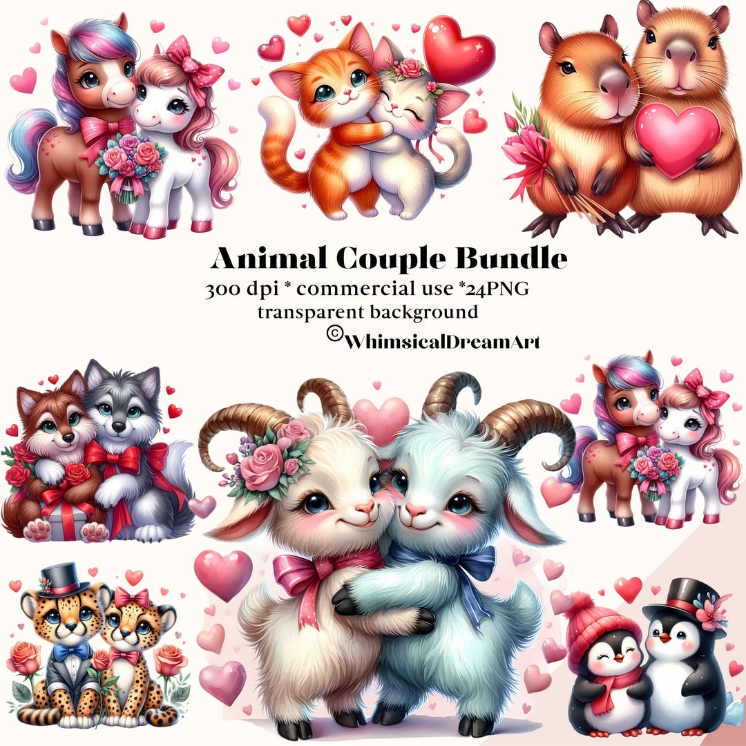 24 Valentine Animal Couple Clipart, Aby Animals, Romantic Clip Art ...