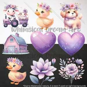45 Watercolor Purple Farm Animal Clipart - Cute Chickens, Chicks ...