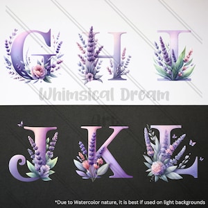 Lavender Clipart Decorative Letters, Uppercase Alphabet Set, Watercolor ...