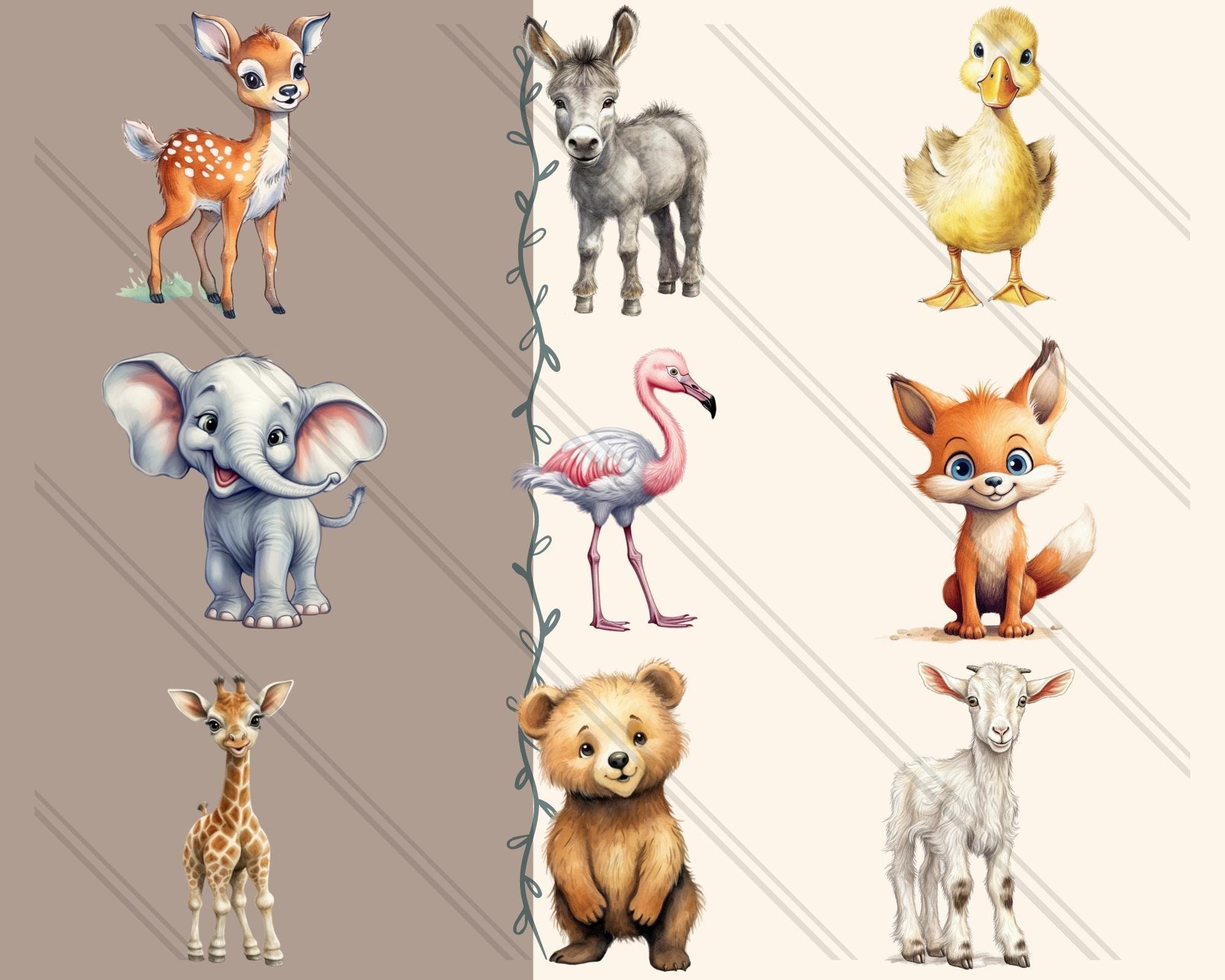 48 Cute Baby Animals Clipart Watercolor Bundle Jungle Safari - Etsy