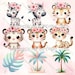 45 Watercolor Pink Safari Animal Clipart PNG Bundle, Baby Animal, Girl ...