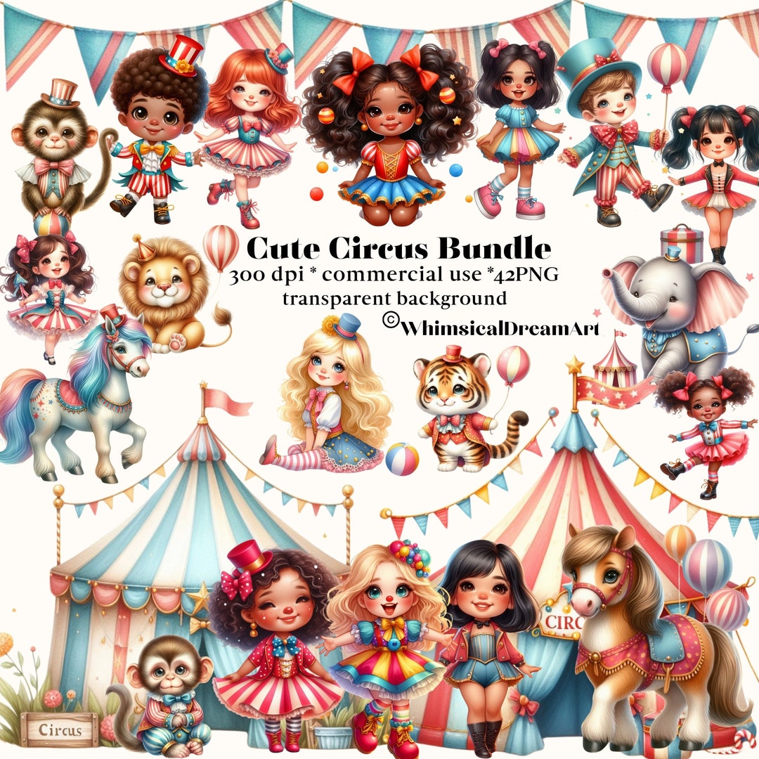 42 Cute Circus Watercolor Clipart, Circus Invitation, Elephant, Tiger ...