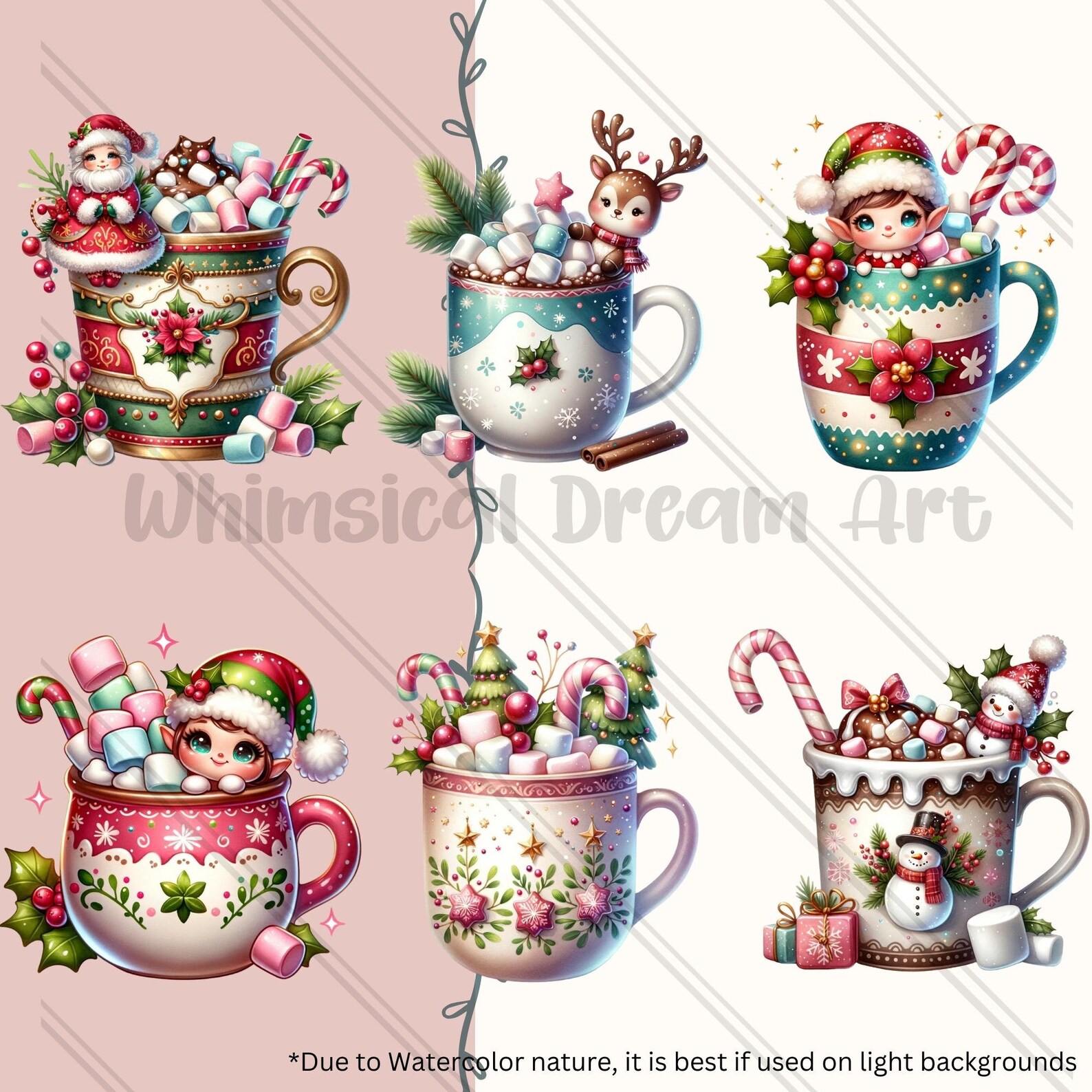 24 Christmas Mugs Clipart Bundle, Watercolor Hot Chocolate Clipart, Hot ...