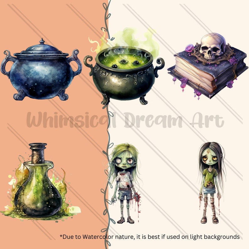 30 Whimsical Halloween Clip Art Pack, Spooky Clipart PNG, Mummy, Witch ...